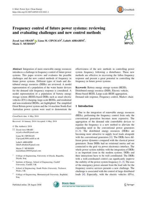 Frequency Control Of Future Power Systems Reviewin Pdf Distributed Generation Electrical Grid