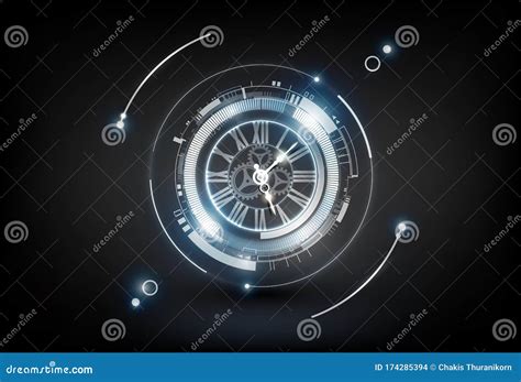 Abstract Futuristic Technology Background With Clock Concept And Time