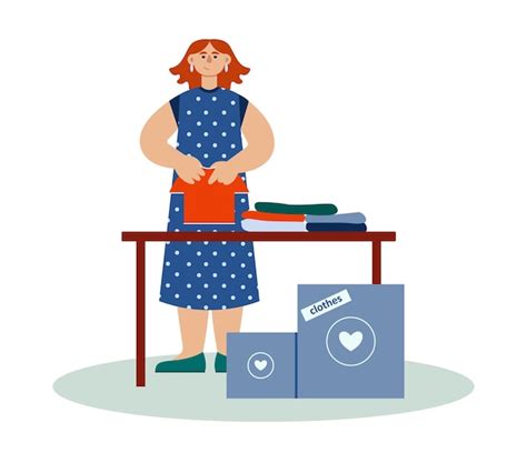 Premium Vector Lady From Volunteer Organization Packing Boxes With Clothes Charity Donation
