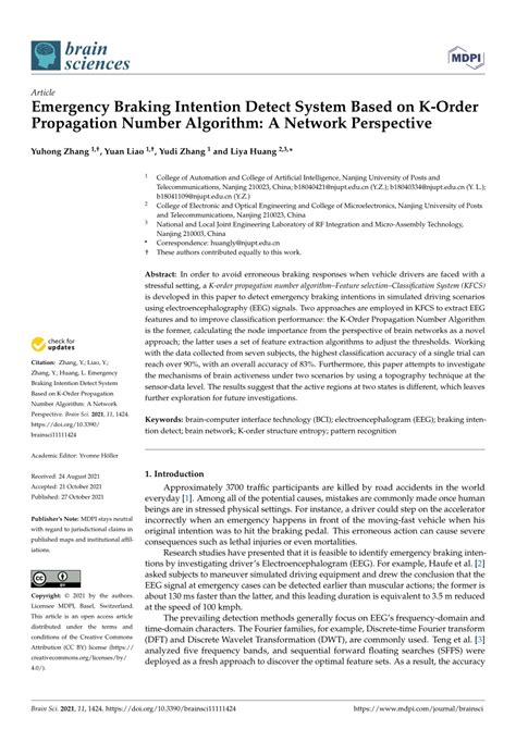 Pdf Emergency Braking Intention Detect System Based On K Order Propagation Number Algorithm A