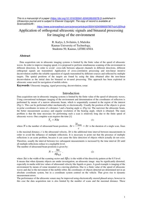 Pdf Application Of Orthogonal Ultrasonic Signals And Binaural Processing For Imaging Of The