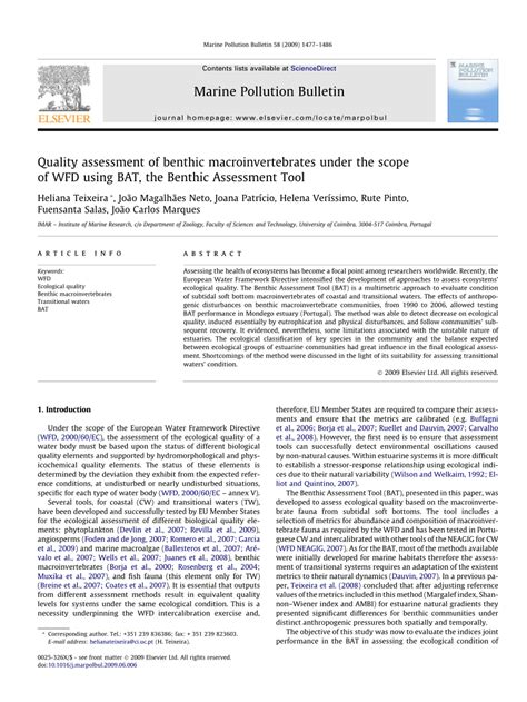 Pdf Quality Assessment Of Benthic Macroinvertebrates Under The Scope Of Wfd Using Bat The