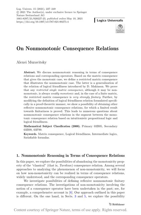 On Nonmonotonic Consequence Relations Request Pdf