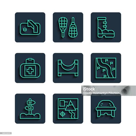 라인 도로 교통 표지판 접힌 지도 하키 헬멧 방수 고무 장화 스케이트 공원 구급 상자 아이스하키 목표 및 경로 위치 아이콘을