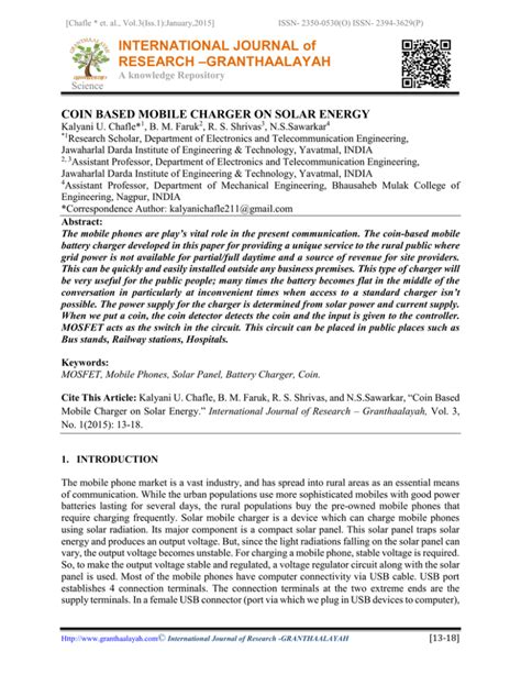 Coin Based Solar Mobile Charger Design And Implementation