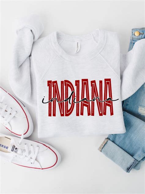 2 Color Cursive Indiana Premium Crew Sweatshirt Dragonfly Boutique
