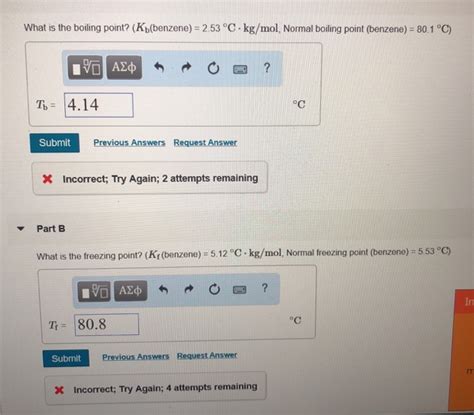 Solved What Is The Boiling Point Kb Benzene C Chegg