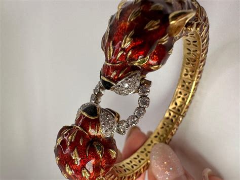 Tiger Bracelet Frascarolo Rare 18 Karat Enamel Diamond Bangle Bracelet