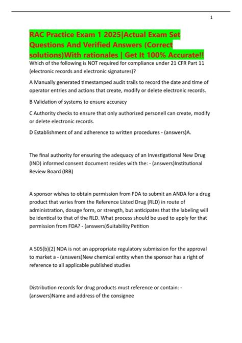 Rac Practice Exam 1 2025 Actual Exam Set Questions And Verified Answers Correct Solutions With