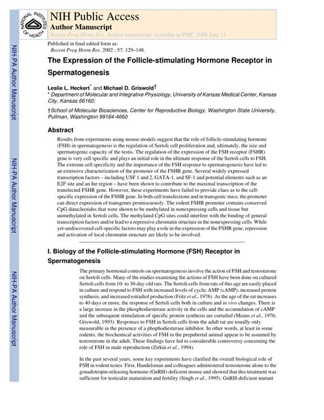 Pdf The Expression Of The Follicle Stimulating Hormone Receptor In Spermatogenesis
