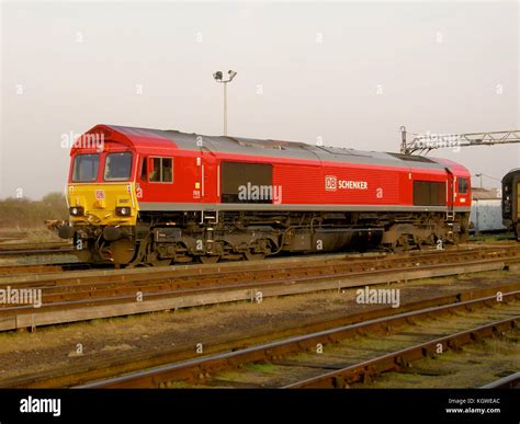 Class 66 Locomotive In Db Schenker Livery At Eastleigh Depot Stock