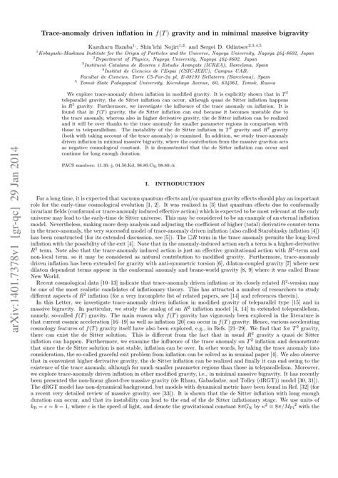 Pdf Trace Anomaly Driven Inflation In Ft Gravity And In Minimal Massive Bigravity