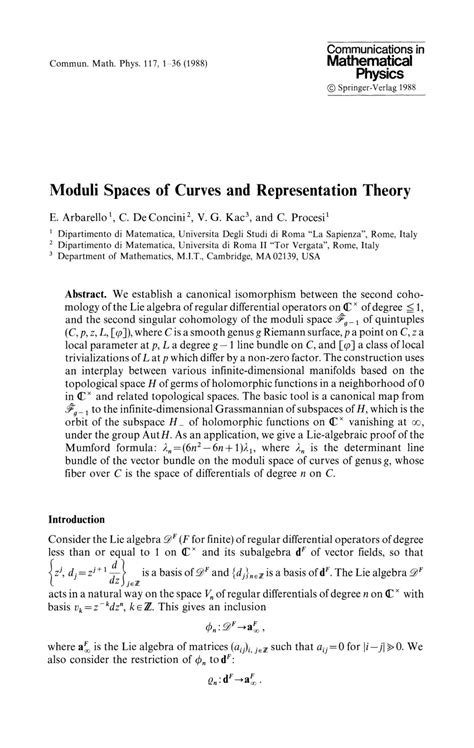 pdf moduli spaces of curves and representation theory