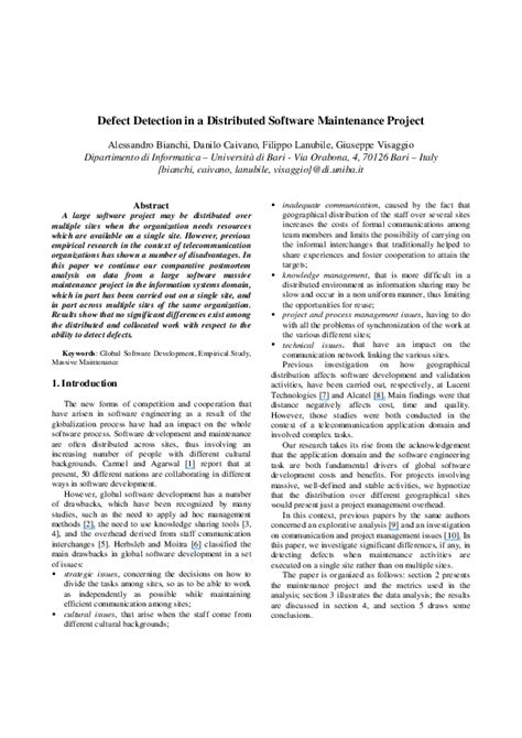 Pdf Defect Detection In A Software Maintenance Project