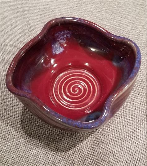 Vintage Puterbaugh Gill Pottery Bowl Maroon Blue And White Etsy