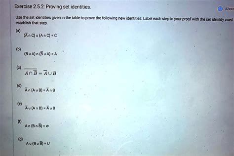 Exercise 252 Proving Set Identities Use The Set Identities Given In The