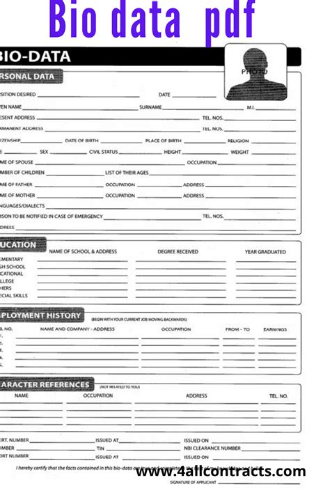 Bio Data Form Printable Plan Your Year Easily