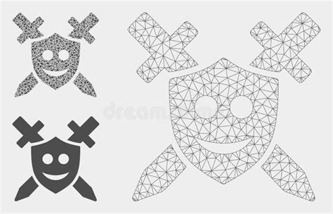 Happy Shield Vector Mesh Carcass Model And Triangle Mosaic Icon Stock Vector Illustration Of
