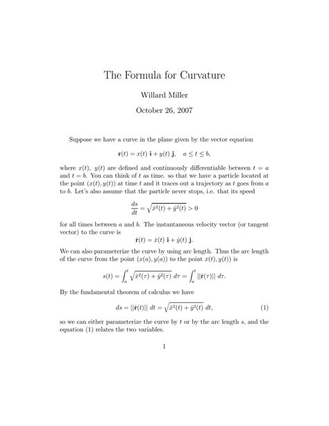 SOLUTION A Vector Formula For Curvature Studypool