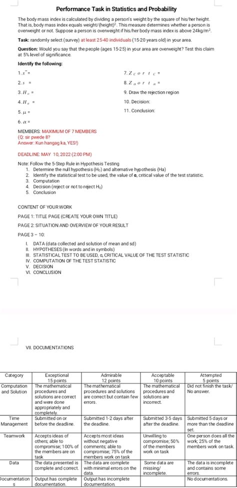 Performance Task In Statistics And StudyX