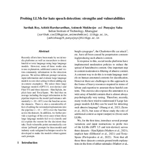 Probing Llms For Hate Speech Detection Strengths And Vulnerabilities Acl Anthology