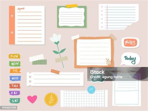 다양한 종이 노트 모음 할 일 목록 플래너 추억을 위한 백지 메모 리스트에 대한 스톡 벡터 아트 및 기타 이미지 리스트 수첩 스티커 Istock