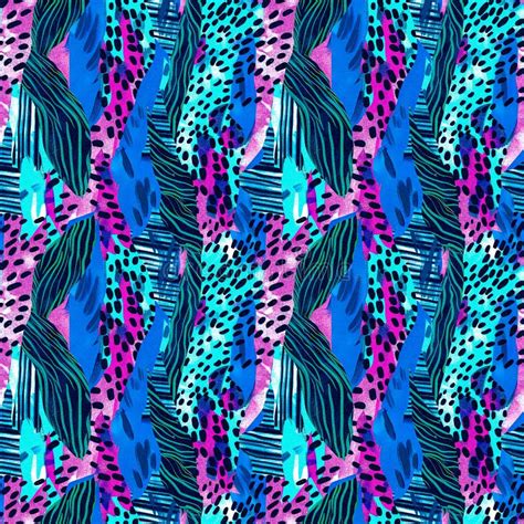 Fun Girly Camouflage Pattern In Vibrant Stripes And Spotted Seamless