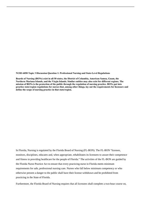 Nurs 6050 Module 3 Discussion Question 1 Professional Nursing And