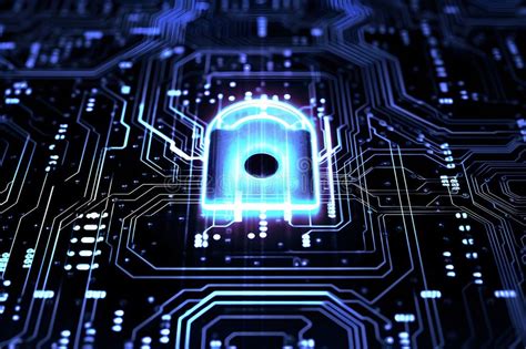 Lock In Center Of Circuit Pathways Concept Of Data Security Cybersecurity Encryption Etc