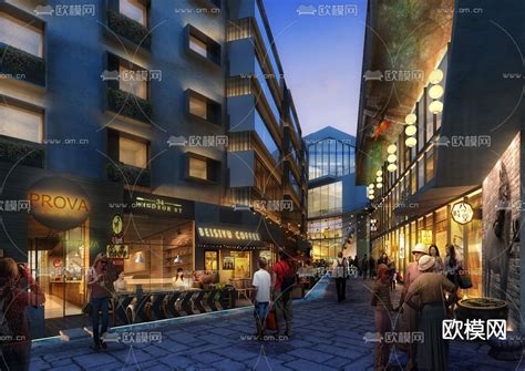 现代商业街夜景景观psd下载id120484763dmax免费模型 欧模网