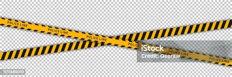 검은색 대각선 줄무늬가 있는 노란색 바리케이드 테이프와 투명한 배경에 분리된 텍스트 Police Line 거리에 대한 스톡 벡터 아트 및 기타 이미지 Istock