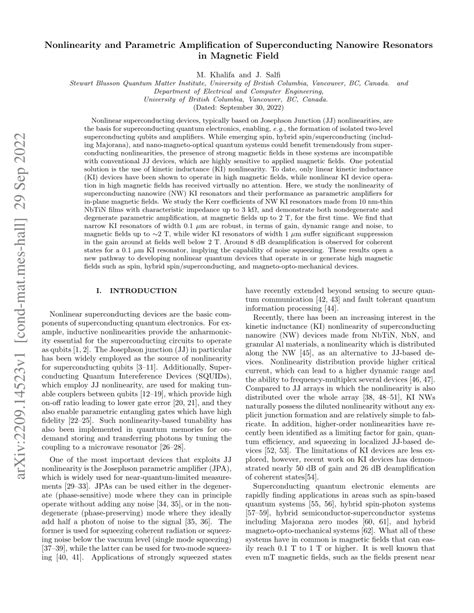 Pdf Nonlinearity And Parametric Amplification Of Superconducting Nanowire Resonators In
