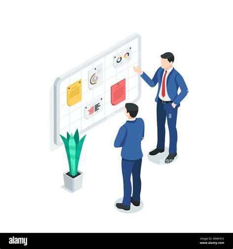 Isometric Vector Business Men Stand Near A Board With Information In