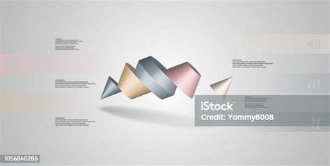 3d 그림 Infographic 템플릿입니다 두 개의 아군된 콘 5 색상 부분에 나뉘어져 있습니다 개체는 비스듬히 회색 흰색 바탕에 배열 간단한 기호로 색상 막대는 측면에