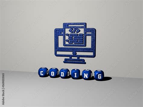 3d Representation Of Coding With Icon On The Wall And Text Arranged By