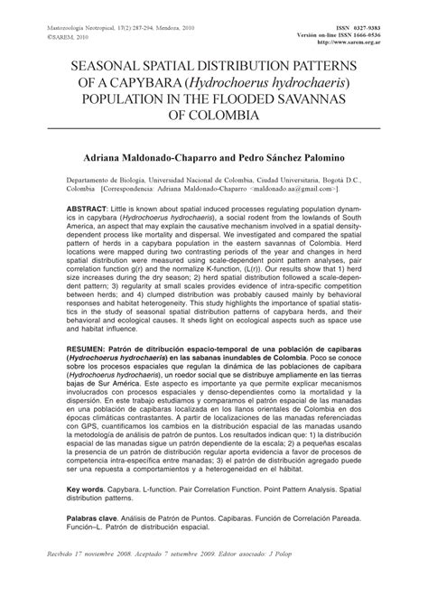 Pdf Seasonal Spatial Distribution Patterns Of A Capybara