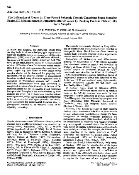 Pdf The Diffraction Of X Rays By Close Packed Polytypic Crystals Containing Single Stacking