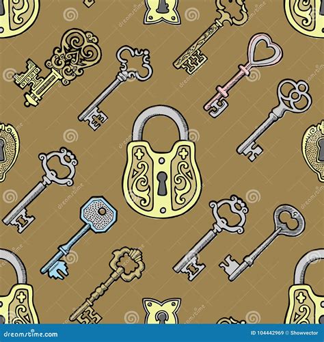 Vector Key Vintage Old Sketch Retro Lock Illustration Of Lock From Antique Keystone Open Door