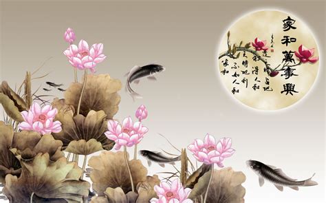A013732 257中式风韵 花类 荷花 壁画 米亚壁画 精品壁画 中国壁画网