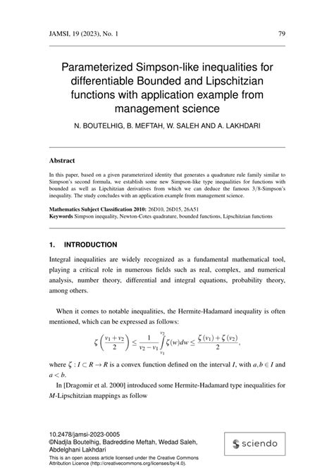 Pdf Parameterized Simpson Like Inequalities For Differentiable Bounded And Lipschitzian