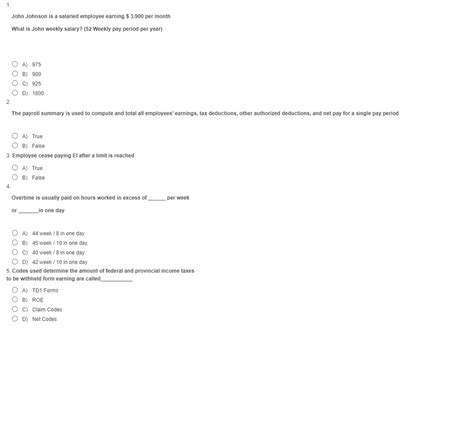 Solved Please Help Me With My Payroll Multiple Choice