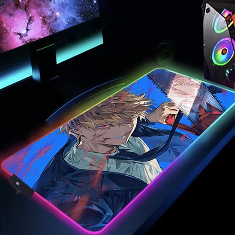 전기 톱 남자 마우스 패드 Rgb 마우스 패드 애니메이션 Xxl Led 게임용 대형 책상 보호대 와이어 백라이트 키보드 발광 매트 확장 Aliexpress