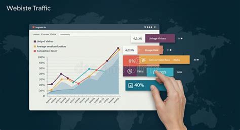 A Hand Interacts With A Digital Dashboard Displaying Website Traffic
