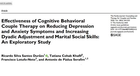 Effectiveness Of Cognitive Behavioral Couple Therapy On Reducing Depression And Anxiety Symptoms