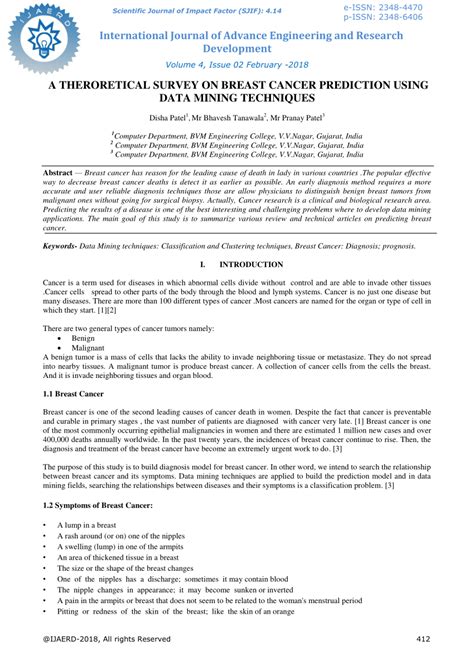 Pdf A Theroretical Survey On Breast Cancer Prediction Using Data Mining Techniques