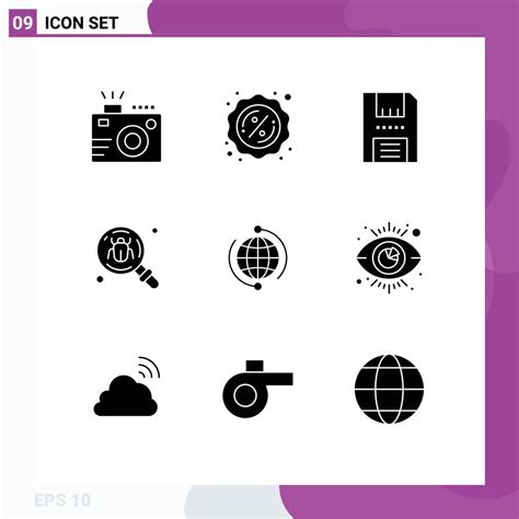 User Interface Pack Of 9 Basic Solid Glyphs Of Search Find Devices Bug