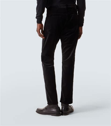 Mid Rise Cotton Velvet Slim Pants In Black Ralph Lauren Purple Label