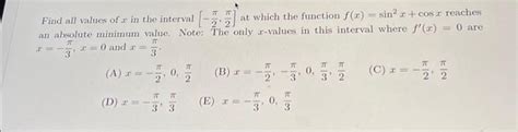 Solved Find All Values Of A In The Interval At Which The Chegg