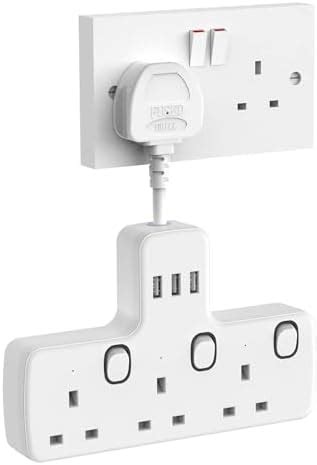 Mscien Multi Plug Adaptor Plug Socket Extension With USB Slots Way Individually Switched Plug