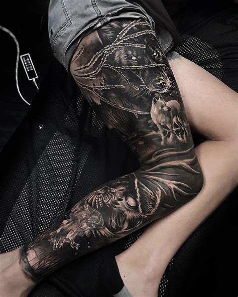 Forrest Themed Leg Best Tattoo Ideas For Men And Women